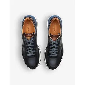 Magnanni Xl Grafton Leather And Suede Low-top Trainers - Navy
