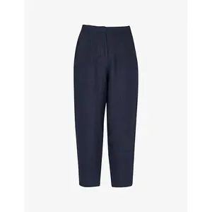 Whistles Patch-pocket Barrel-leg Linen Trousers - Navy