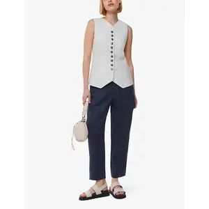 Whistles Patch-pocket Barrel-leg Linen Trousers - Navy