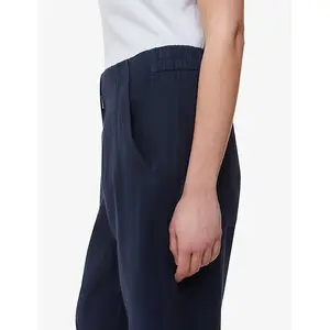 Whistles Patch-pocket Barrel-leg Linen Trousers - Navy