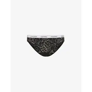 Calvin Klein Modern Logo-embroidered Stretch-lace Briefs - Black