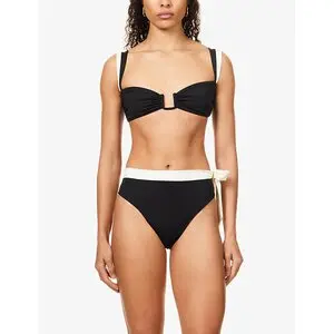 AWAY THAT DAY Cannes Stretch-polyamide Bikini Top - Black/ivory