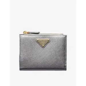 Prada Brand-plaque Small Saffiano Leather Wallet - Grey
