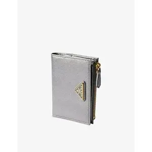 Prada Brand-plaque Small Saffiano Leather Wallet - Grey