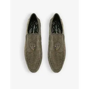 Kurt Geiger Eagle-embellished Herringbone Woven Loafers - Dark Brown