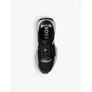 BOSS Brand-print Mesh And Faux-leather Low-top Trainers - Black
