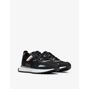 BOSS Brand-print Mesh And Faux-leather Low-top Trainers - Black