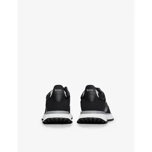 BOSS Brand-print Mesh And Faux-leather Low-top Trainers - Black