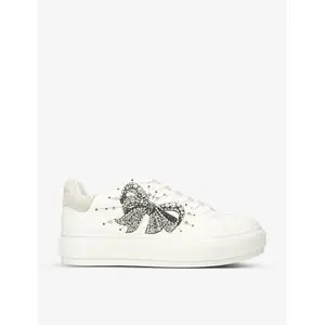 Kurt Geiger Laney Bow Crystal-embellished Leather Flatform Trainers