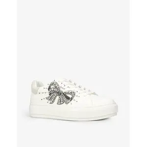 Kurt Geiger Laney Bow Crystal-embellished Leather Flatform Trainers