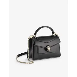 BVLGARI Serpenti Forever Leather Top-handle Bag - Black