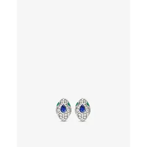 BVLGARI Serpenti 18ct White Gold Diamond, Sapphire And Emerald Earrings - Silver