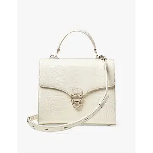 ASPINAL OF LONDON Mayfair Croc-embossed Top-handle Bag - Ivory
