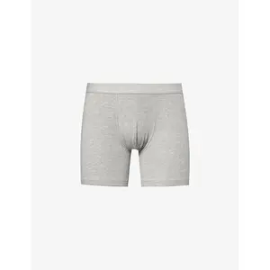 Sunspel Elasticated-waistband Stretch-cotton Trunks - Grey Melange
