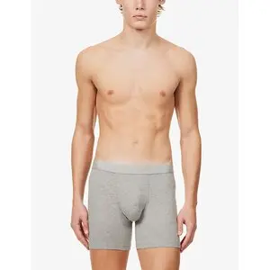 Sunspel Elasticated-waistband Stretch-cotton Trunks - Grey Melange
