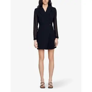 Sandro Wrap-over Woven And Wool-blend Mini Dress