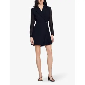 Sandro Wrap-over Woven And Wool-blend Mini Dress