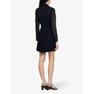Sandro Wrap-over Woven And Wool-blend Mini Dress