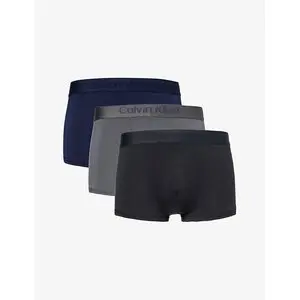 Calvin Klein Elasticated-waistband Pack Of Three Stretch-jersey Trunks - Blue Grey