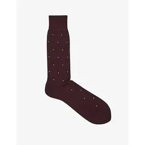 REISS Spot-Print Cotton Ankle Socks Bordeaux