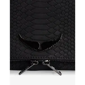 Zadig&Voltaire Rock Python-embossed Leather Clutch With Wing Embellishment - Noir