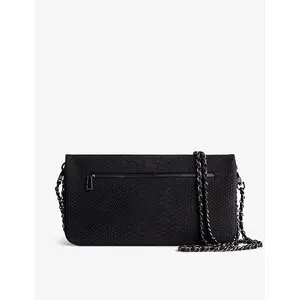 Zadig&Voltaire Rock Python-embossed Leather Clutch With Wing Embellishment - Noir