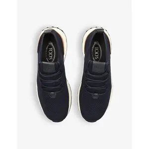 TOD'S Panelled Knitted And Leather Mid-top Trainers - Navy
