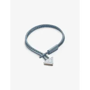 Prada Braided Leather Bracelet With Brand Plaque - Light Blue