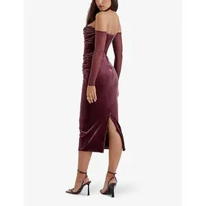 Buy House Of Cb Leora Strapless Velvet Midi Dress - Mulberry At 60% Off |  Editorialist