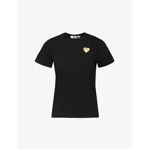 Play Comme Des Garcon Comme Des Garçons Play Heart Appliqué Cotton Top - Black