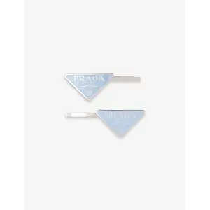 Prada Logo-plaque Hair Clips Set - Light Blue