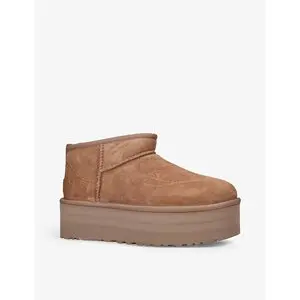 UGG Classic Ultra Mini Platform Suede And Shearling Boots - Mid Brown