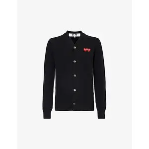 Play Comme Des Garcon Comme Des Garçons Play Logo-embroidered V-neck Wool-knit Cardigan - Black