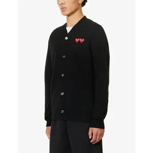 Play Comme Des Garcon Comme Des Garçons Play Logo-embroidered V-neck Wool-knit Cardigan - Black