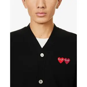 Play Comme Des Garcon Comme Des Garçons Play Logo-embroidered V-neck Wool-knit Cardigan - Black