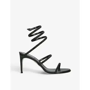 Rene Caovilla Cleo Crystal-embellished Leather Heeled Sandals - Black