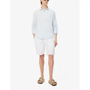 Vilebrequin Caroubis Brand-embroidered Linen Shirt Xxl - Bleu Ciel