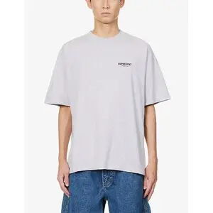 REPRESENT Owners' Club Graphic-print Relaxed-fit Cotton-jersey T-shirt - Ash Grey Black