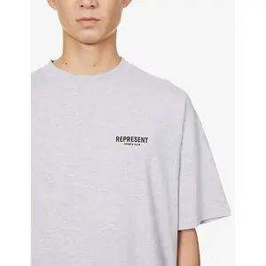 REPRESENT Owners' Club Graphic-print Relaxed-fit Cotton-jersey T-shirt - Ash Grey Black