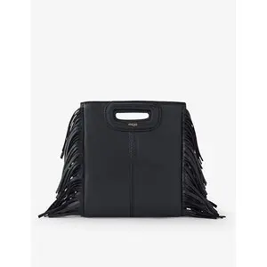 Maje Mini Logo-embossed Fringed Leather Bag - Noir / Gris