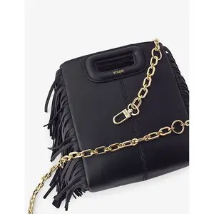 Maje Mini Logo-embossed Fringed Leather Bag - Noir / Gris