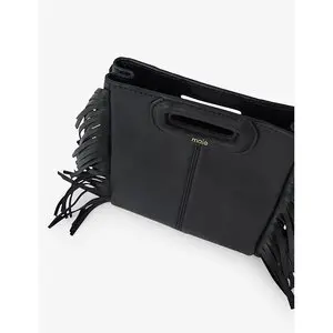 Maje Mini Logo-embossed Fringed Leather Bag - Noir / Gris