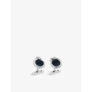 CARTIER Panthère De Sterling-, 5.4ct Falcon Eye Stones And Lacquer Cufflinks - Silver
