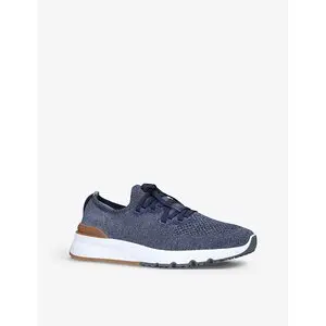Brunello Cucinelli Brand-embossed Knitted Low-top Trainers - Navy