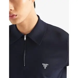 Prada Logo-Embroidered Short-Sleeved Wool Polo Shirt - Blue