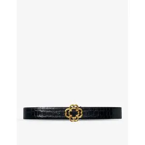 Maje Clover Buckle Croc-embossed Leather Belt - Noir / Gris