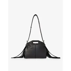 Maje Miss M Mini Logo-embossed Leather Shoulder Bag - Noir / Gris