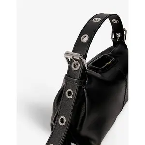 Maje Miss M Mini Logo-embossed Leather Shoulder Bag - Noir / Gris