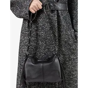 Maje Miss M Mini Logo-embossed Leather Shoulder Bag - Noir / Gris