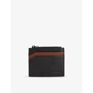 DENTS Logo-debossed Leather Card Holder - Black/dark Tan